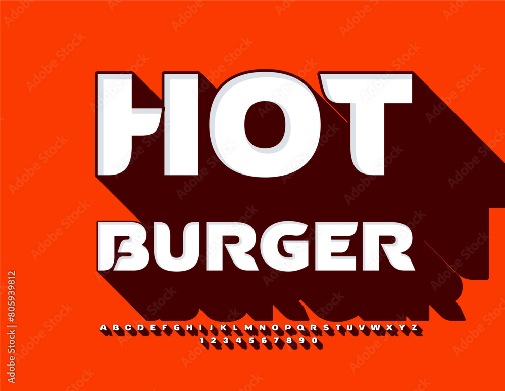 Vector advertising poster Hot Burger. Modern Bright Font. Exclusive ...