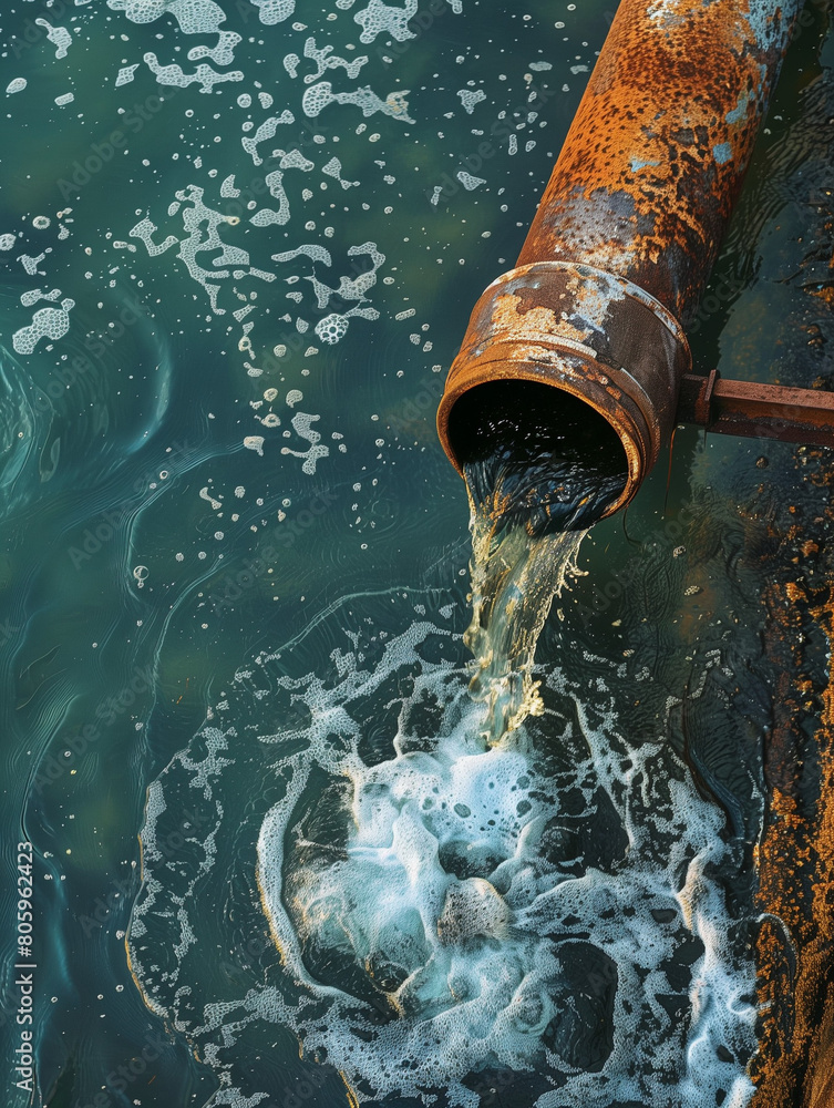 Industrial and factory wastewater discharge pipe into the canal and sea ...