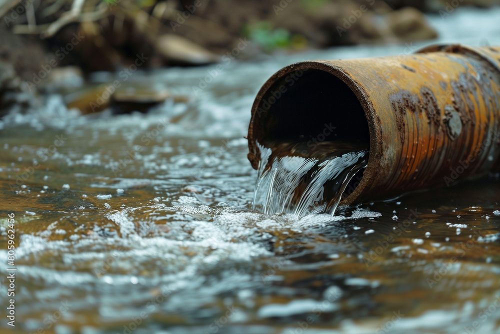 Industrial and factory wastewater discharge pipe into the canal and sea ...