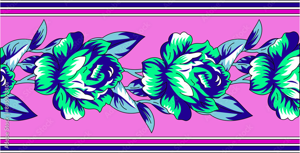 colorful kalamkari flower leaves border design. Stock Illustration ...