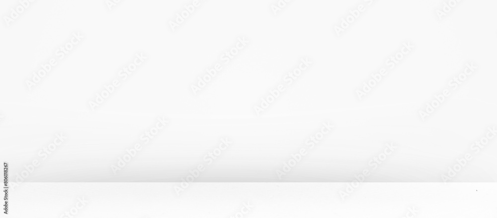Empty white banner background with copy space. Wide studio backdrop ...