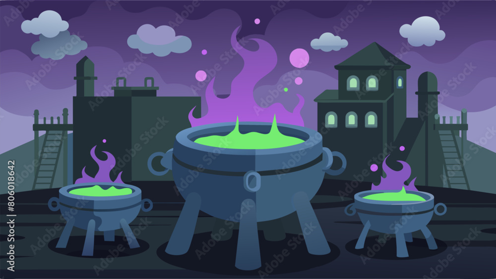 On the factory floor giant cauldrons bubble with a mysterious liquid ...