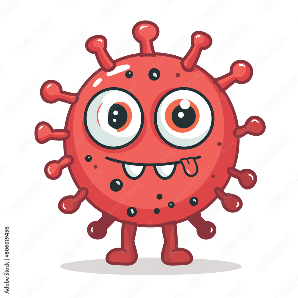 Cartoon virus character red cute smiling isolated white background ...