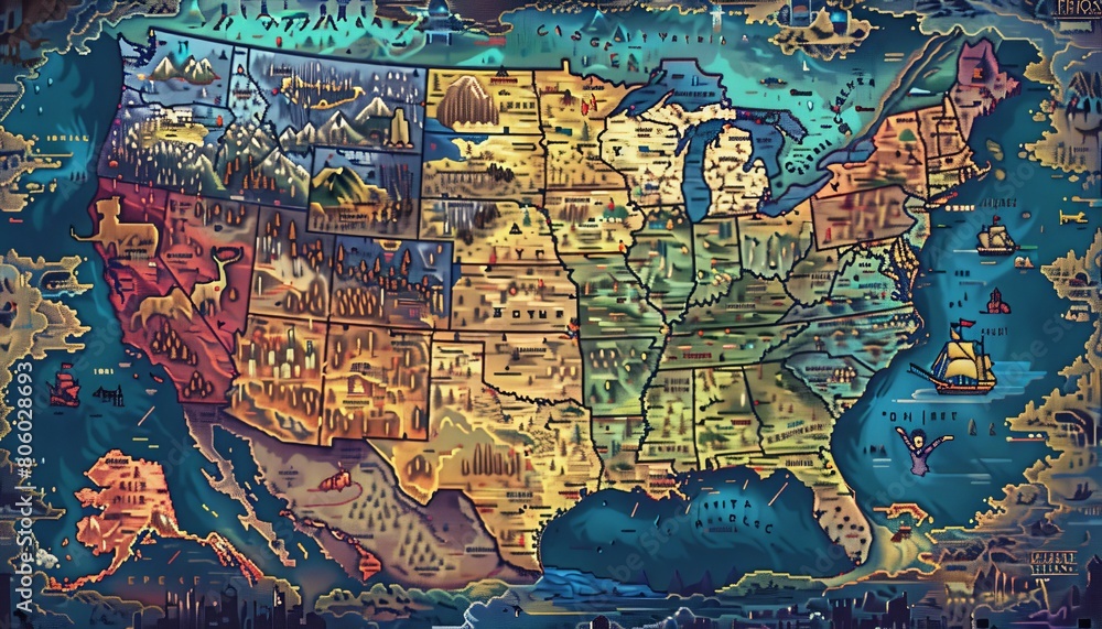 state map of America ,USA Bring to life Frontal View State Maps in ...