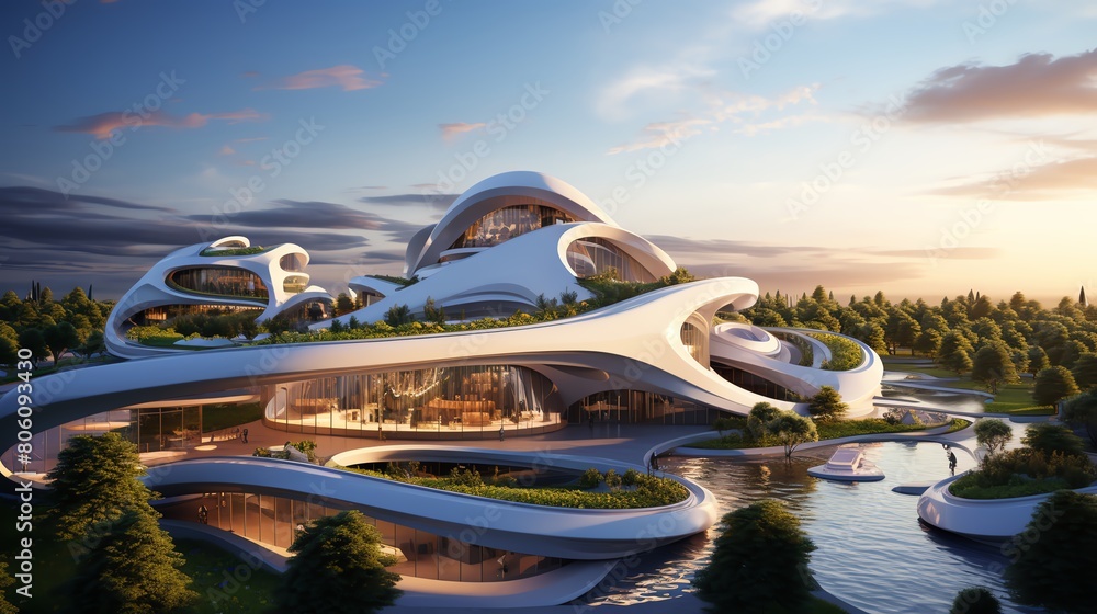 Innovative architecture with dynamic, undulating shapes and ecofriendly ...