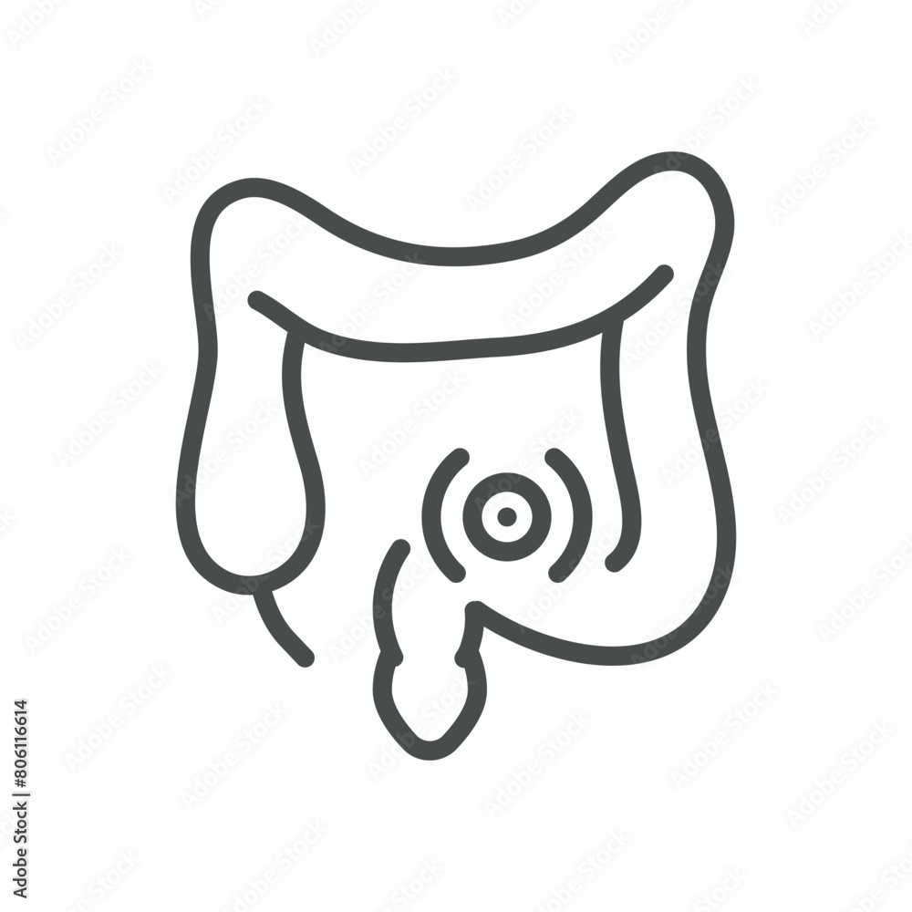 Constipation Icon. Line Vector Illustration of Intestines with ...