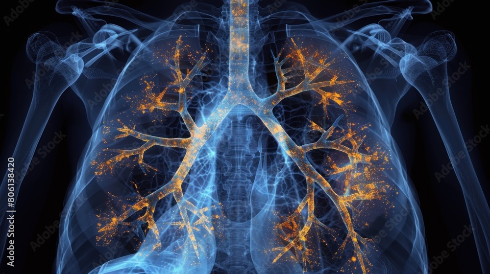 Illustrazione stock di CT scan of a human chest showing lungs and ...
