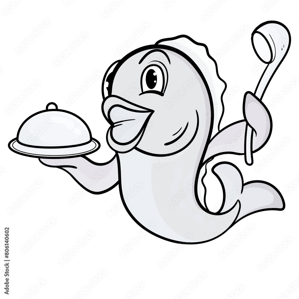 Cute Fish Line Cartoon Illustration. Animal Food Icon Concept Isolated ...