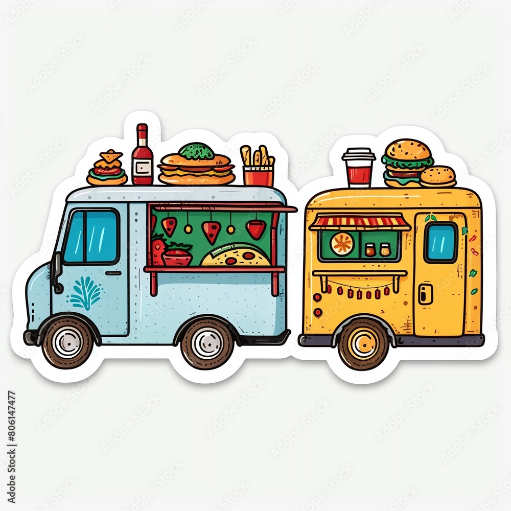 A cute sticker of Food Trucks, clipart, isolated on white background ...