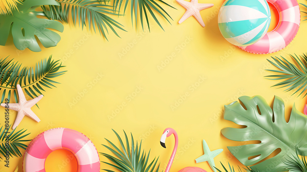 Summer seasonal background design with blank pace for text at center ...