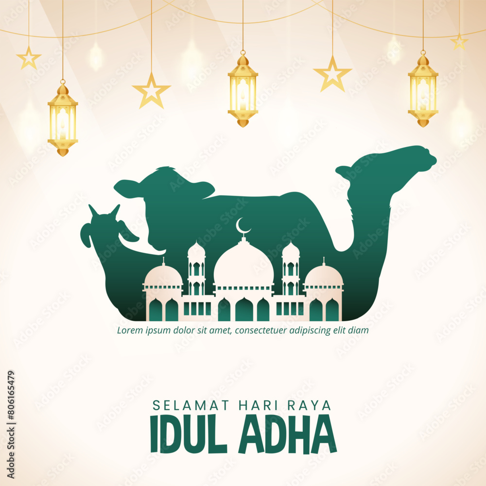Selamat Hari Raya Idul Adha or Happy Eid Al Adha with animal silhouette ...