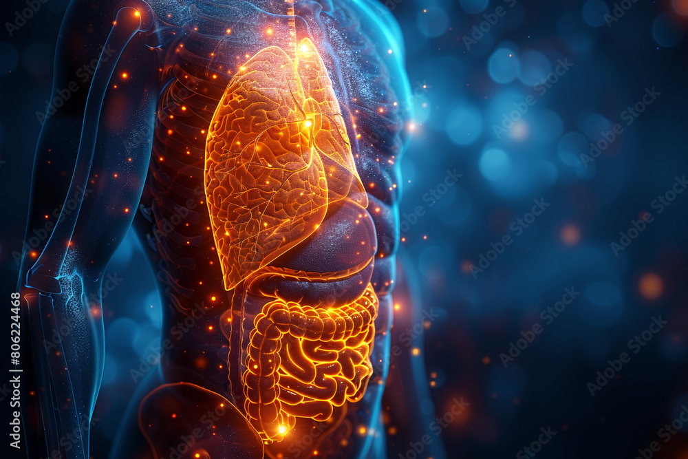 Detailed medical illustration human internal organs lungs, liver ...