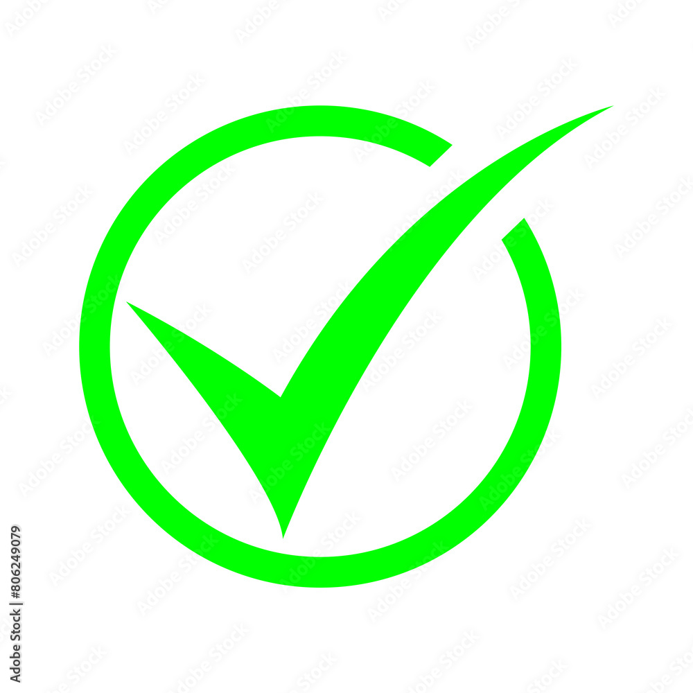 Green check mark icon in a circle. Tick symbol in green color, vector ...