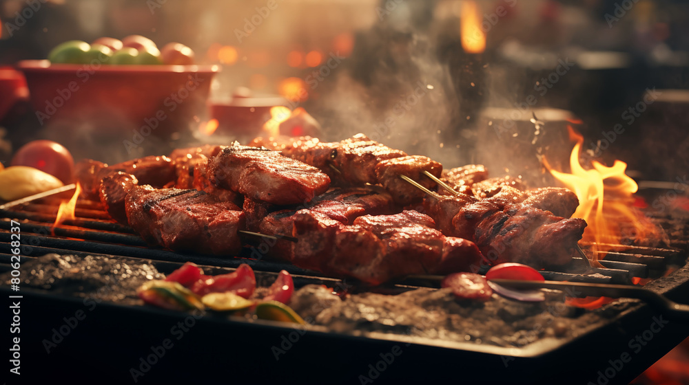 Dynamic BBQ scene showcasing the excitement of a grill party in full ...