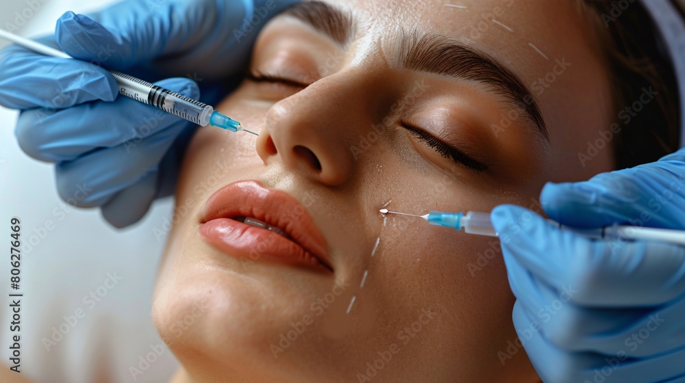 Fillers being applied to various facial areas, illustrated as key ...