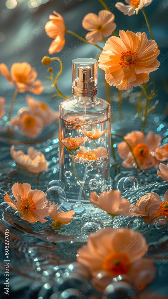 Artistically Captured Perfume Bottle Amidst a Delicate Display of ...