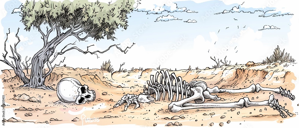 Illustrate ecosystem collapse with a scattered array of animal ...