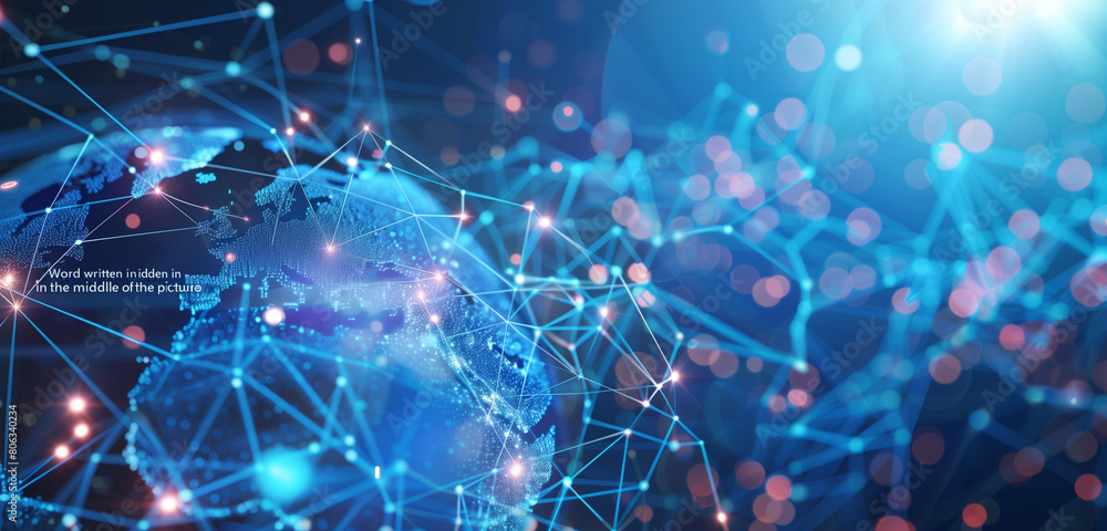 Abstract technology background with digital world map, global network ...