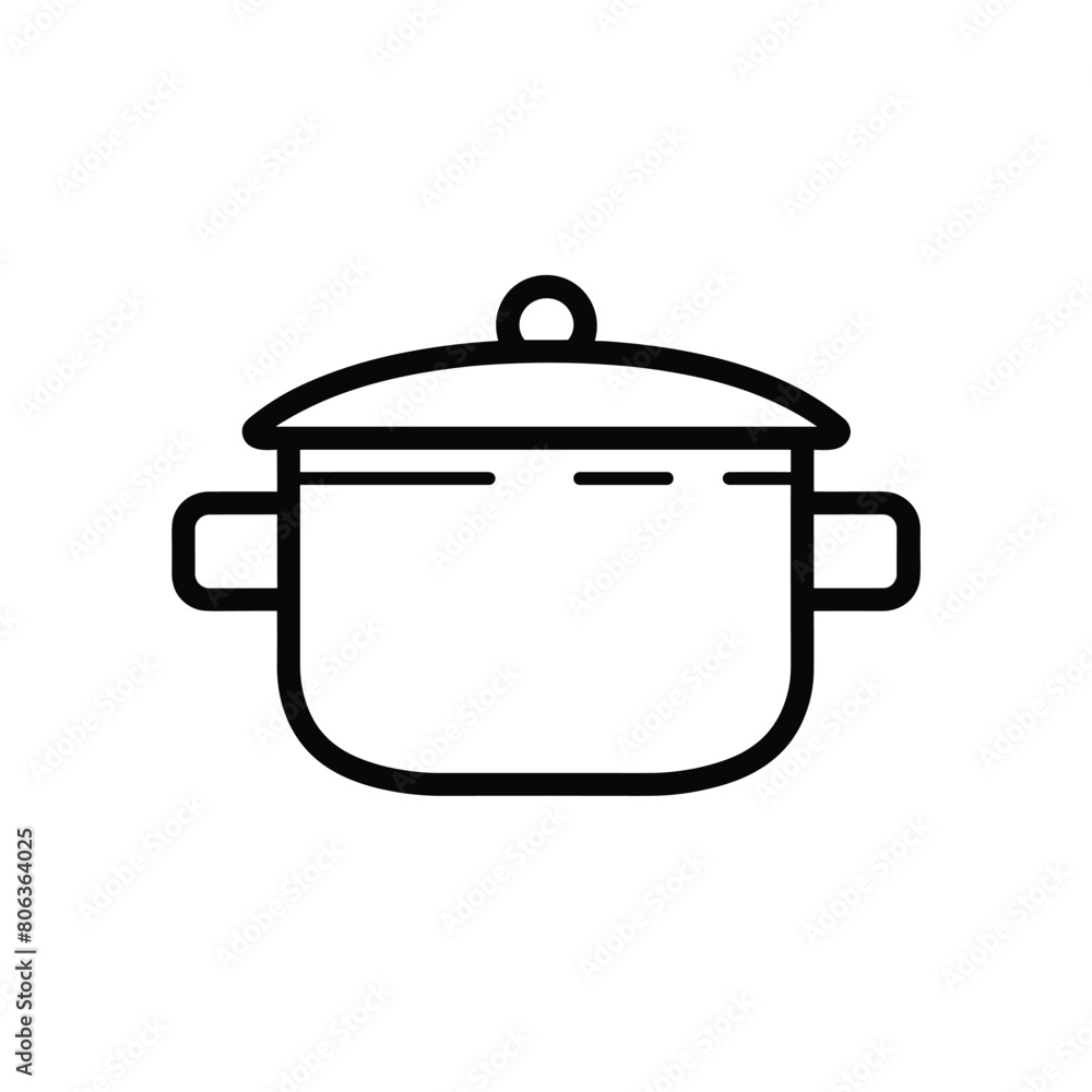 Simple line art drawing of a large cooking pot with a lid and handles ...