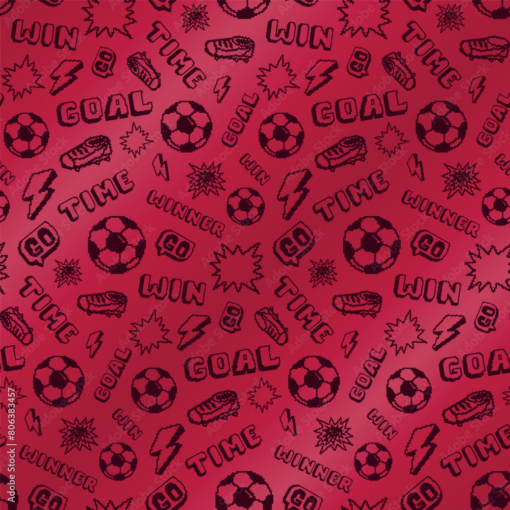 Pixel football seamless pattern with soccer ball, lightning, football ...