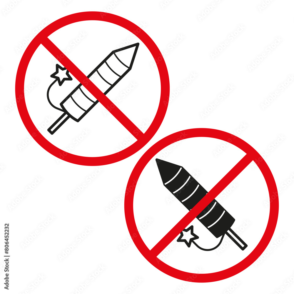 No fireworks allowed signs. Firecracker prohibition symbols. Vector ...
