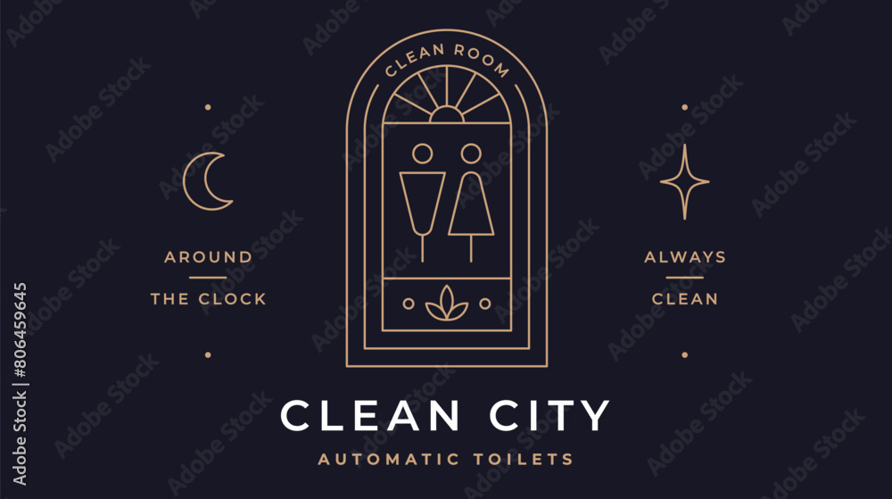 Clean City WC Label. Minimalist line art logo template. Simple modern ...