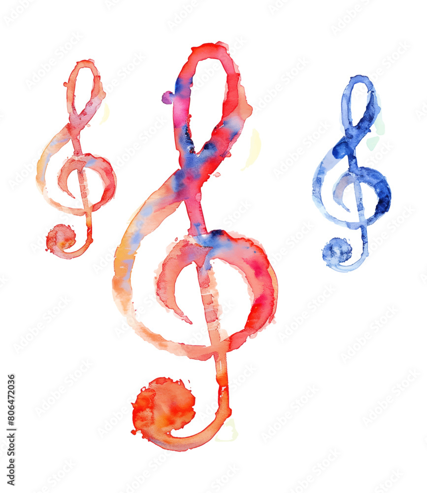Treble clef key watercolor digital painting good quality Stock Vector ...