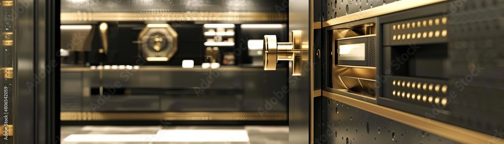 Render a close up of a luxury bank vault door with a combination lock ...