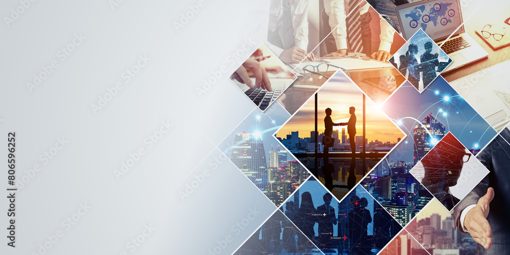 Collage visual of various business scenes. Wide angle image for banners ...