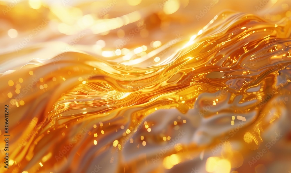 Abstract, flowing visuals resembling a river of molten gold, smooth ...