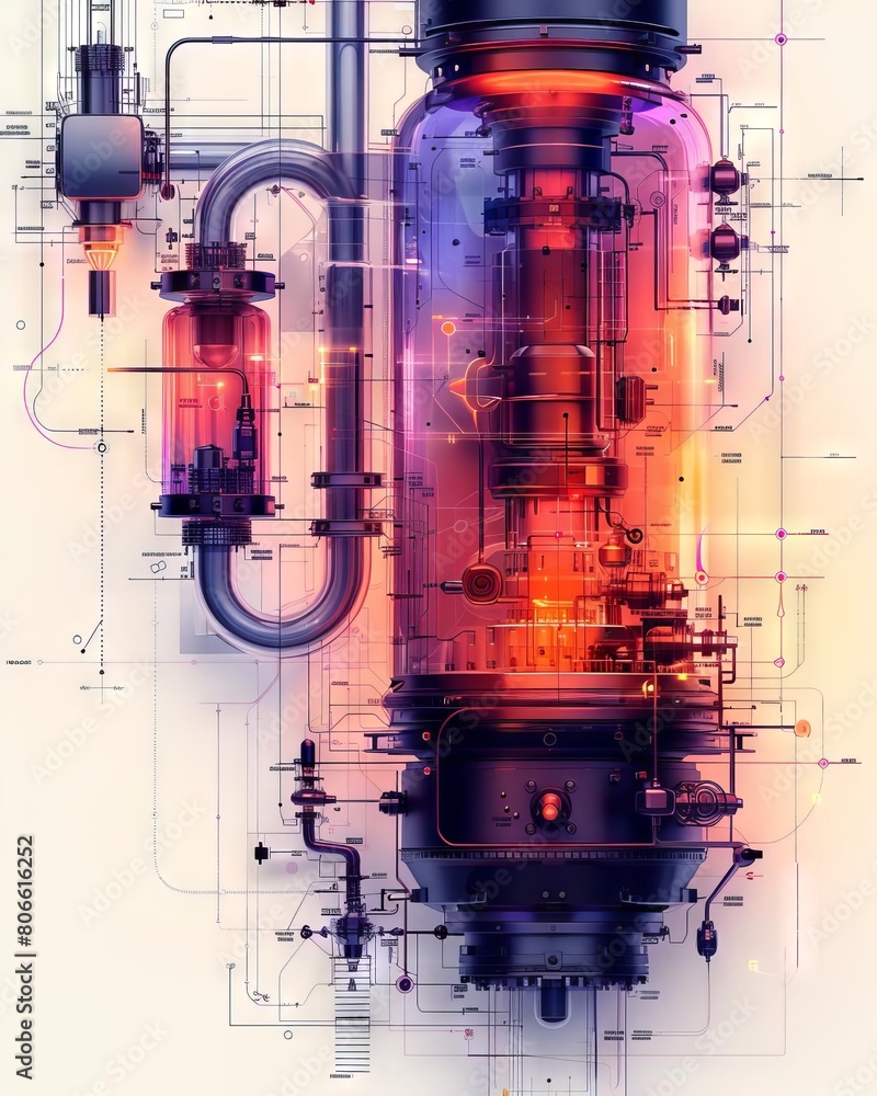 Bioreactor schematic in a clean, minimal design, using subtle gradients ...