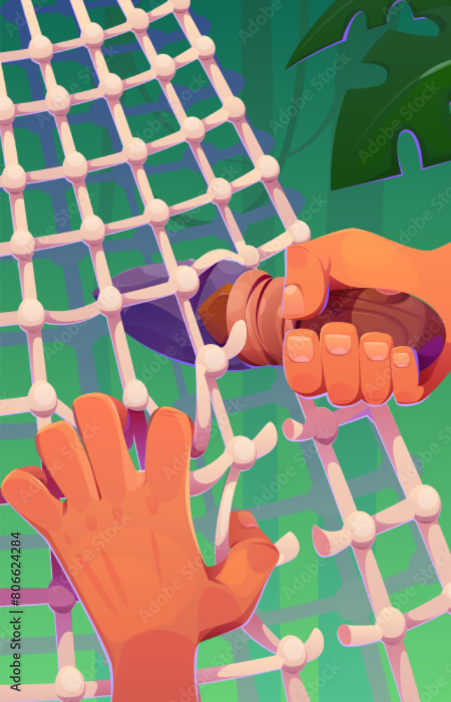 Jungle adventure with trap in forest and danger. Tropic woods drawing ...