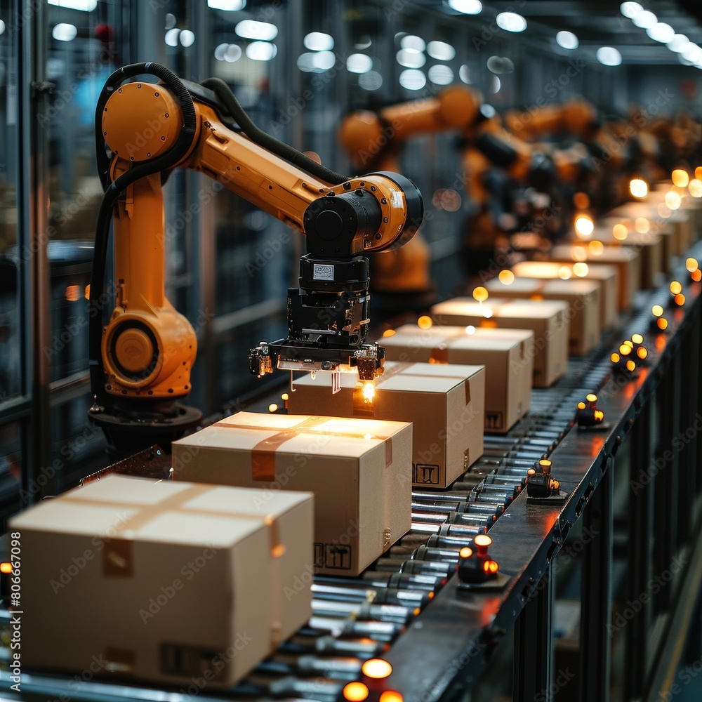 Automated warehouse isometric illustration, robots sorting packages ...