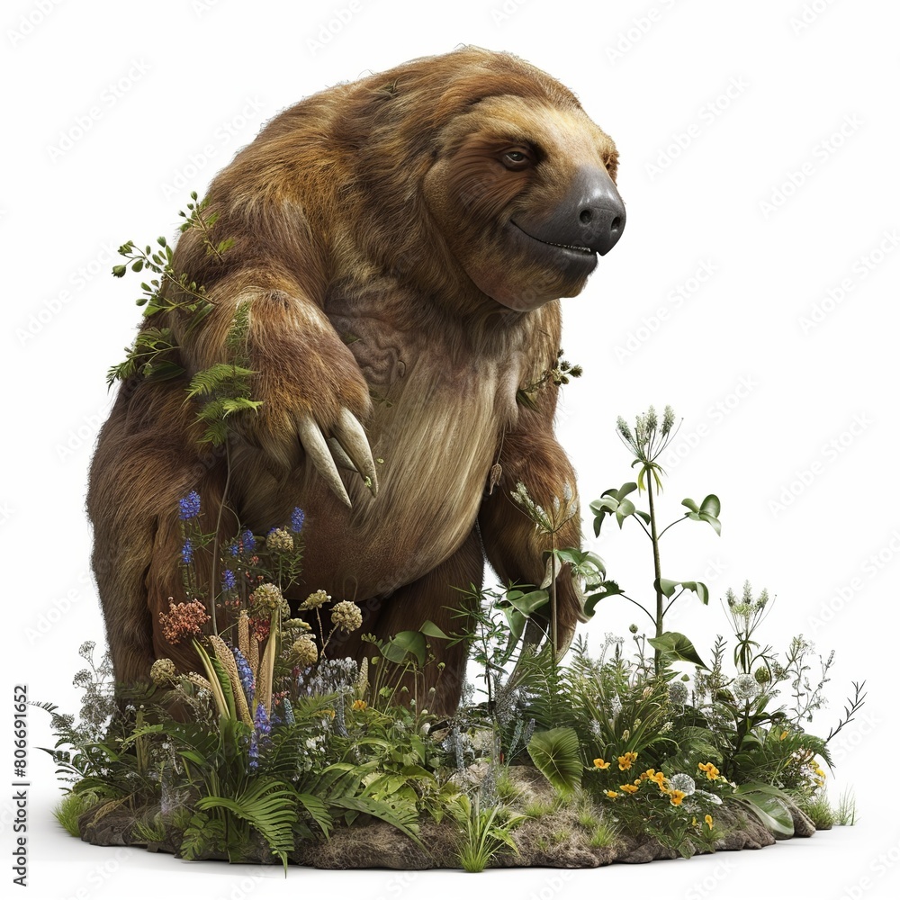 3D rendering cartoon of a giant ground sloth lumbering through a ...