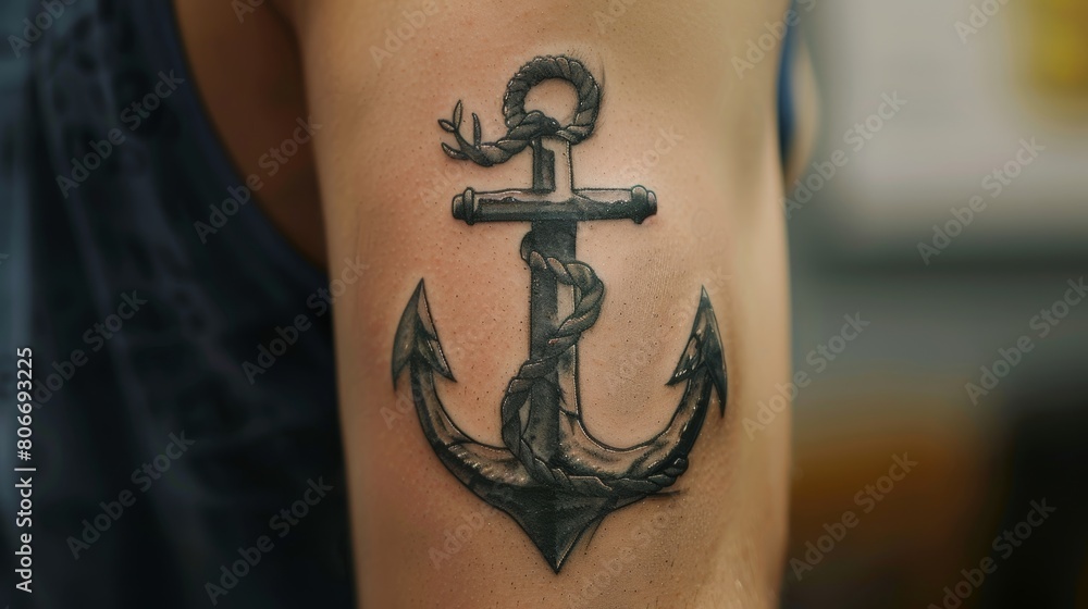 Intimate close-up of an anchor tattoo design, a powerful symbol of ...