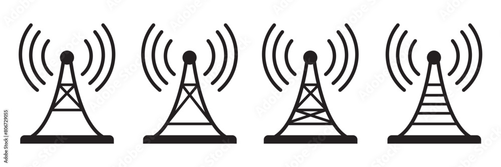 Antenna icon set. Radio antenna icon. Communication towers collection ...