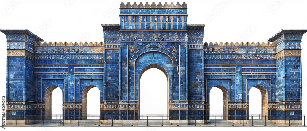 A detailed and isolated view of the Babylonian Ishtar Gate ...