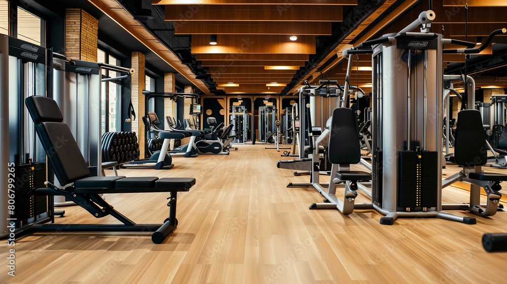 Interior of a comfortable sports club or fitness gym with exercise ...