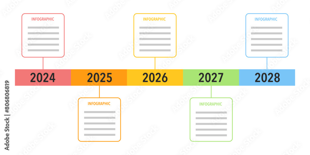 Timeline infographic template with 5 step, process, option year 2024 ...