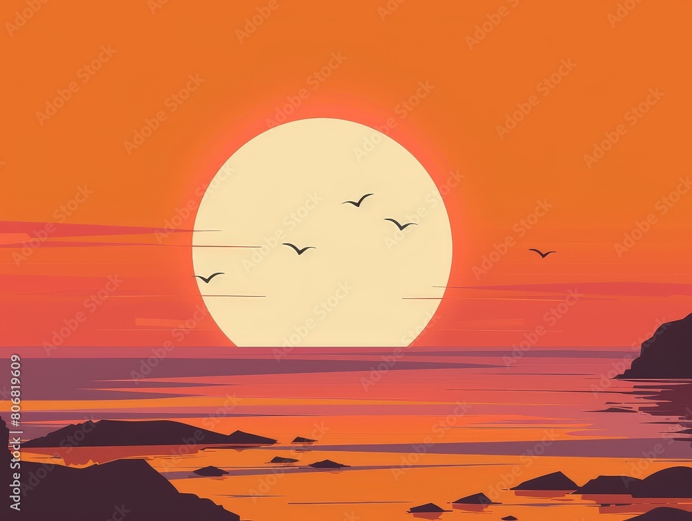 simple sunset beach flat style vector, animated illustrations, zeen ...