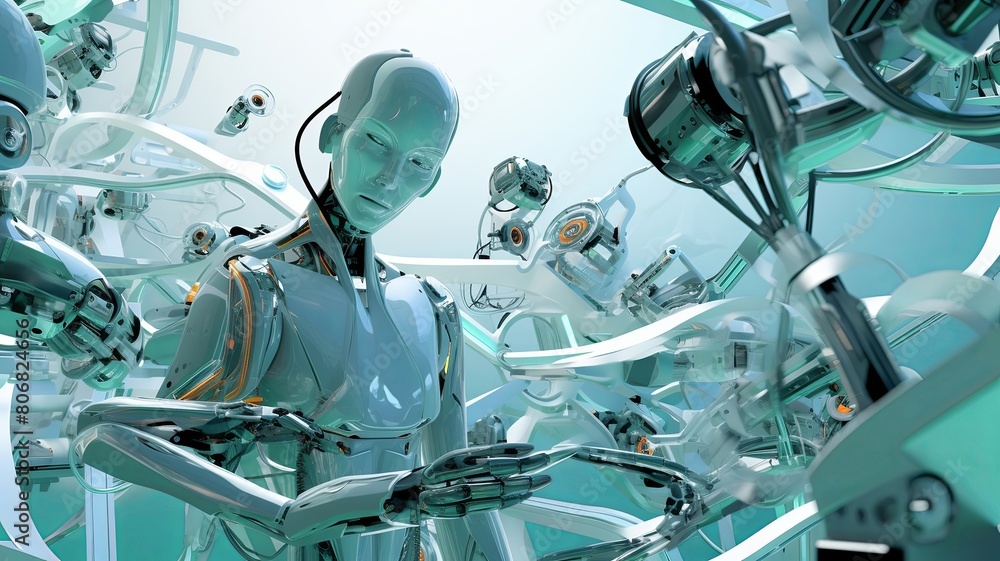 world of high-tech warfare as a formidable robot stands prepared for ...