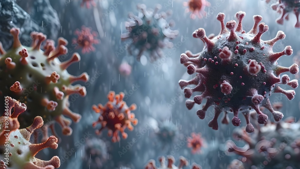 Closeup 3D medical image of various viruses causing different illnesses ...