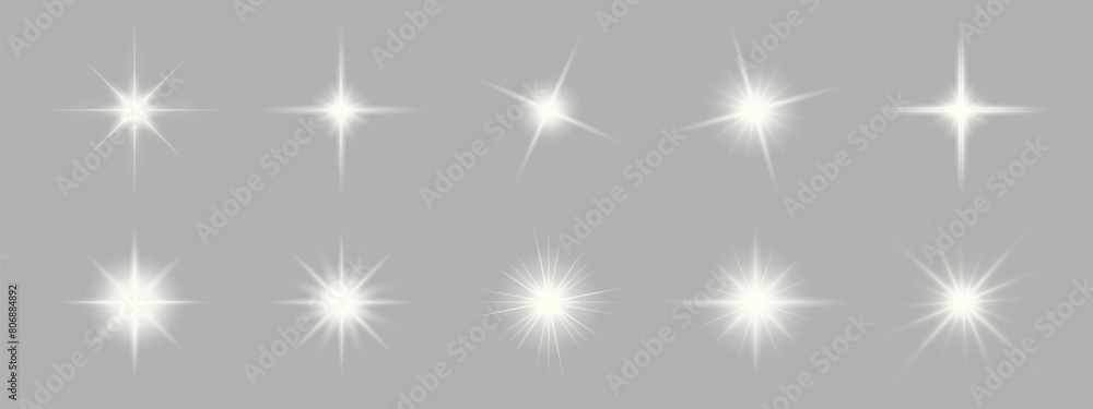 Set of sparkling stars on transparent background. Glow effect ...