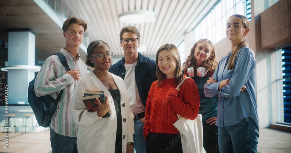 Diverse Group of Students Standing Together in Modern University ...