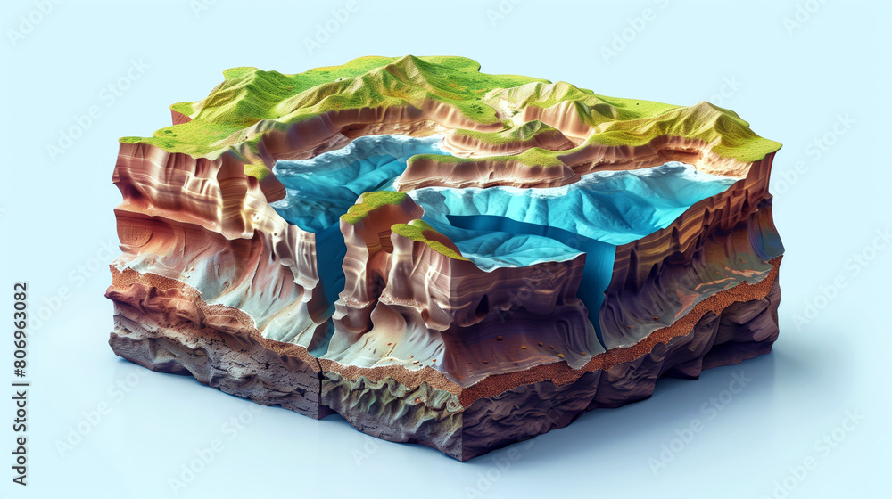 Detailed cross-section model of a layered geological formation with ...