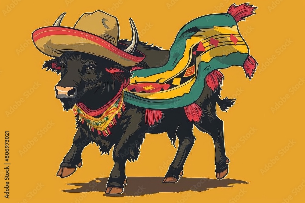 An energetic illustration of a buffalo dancing the vibrant salsa with ...