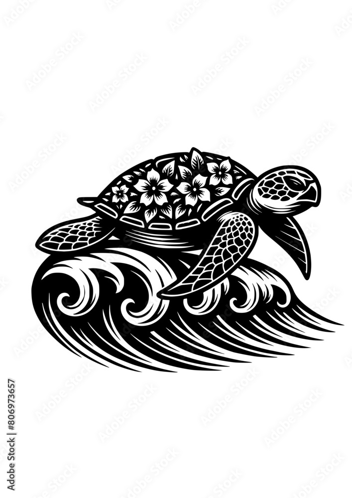 Vector de Stock Flower Sea Turtle SVG, Sea Animals Vector, Turtle Cut ...