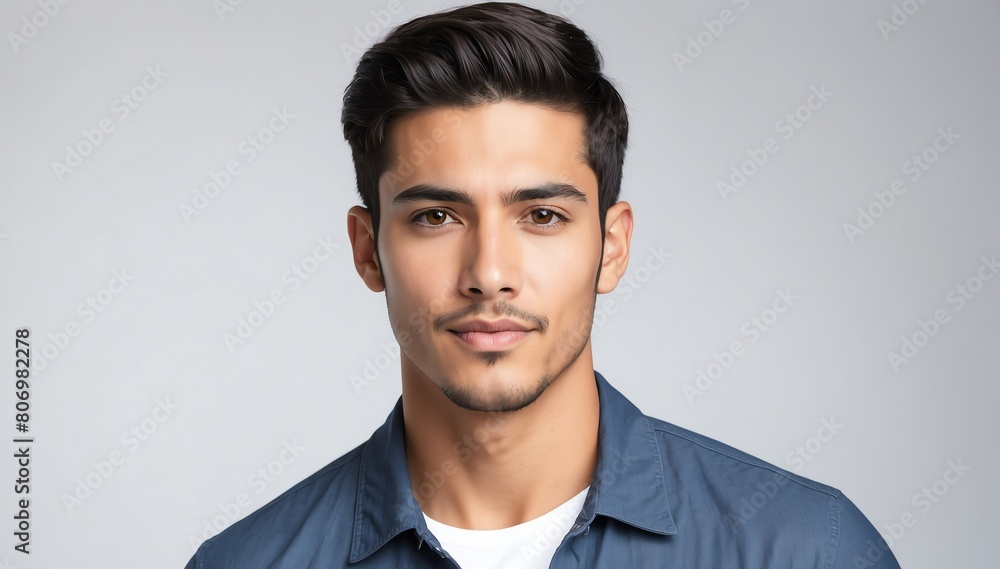 handsome charming hispanic male model studio portrait on plain white ...