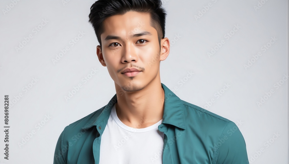 handsome charming filipino male model studio portrait on plain white ...
