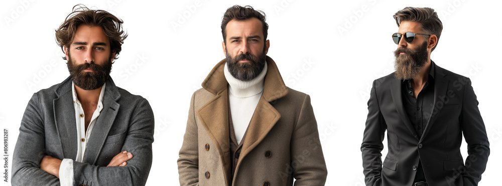 elegant bearded men in stylish attire. fashionable male models with ...